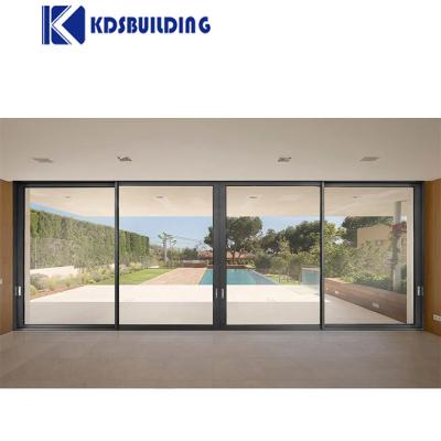 China Geluidsdicht aluminium raam deur orkaan impact proof 4 tracks gehard glas Te koop