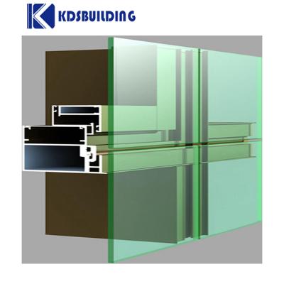 China Geluidsdichte gordijnmuursysteem getemperd dubbel glas verborgen frame aluminium gordijnmuur Te koop