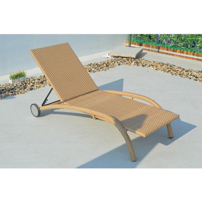China Outdoor Wicker Sun Lounger Contemporary Patio Chaise Lounge with Wheels and Cushions for sale
