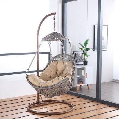 China Outdoor Wicker Single Seat Hanging Chair with Metal Stand and Cushion in Any Color for sale