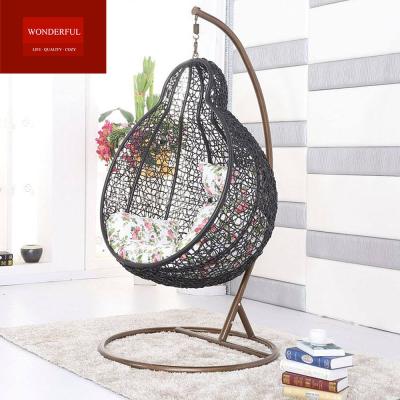 China Metal Frame Hand-made Rattan Swing Wicker Chair for Outdoor Garden Villa Hanging Basket for sale