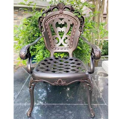 China Waterdichte villa ronde patio eetkamer tuin gegoten aluminium barbecue tafel en 6 stoelen Te koop
