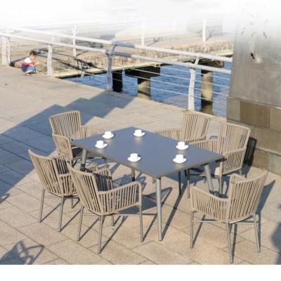 China Outdoor eetstoel in moderne stijl met aluminium frame en touw weven ontwerp Te koop