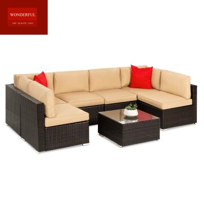 China NO Folded 7 Pieces Outdoor Rattan Sofa Set Luxury Wicker L Sectional Modern Design for sale