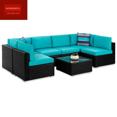 China NO Folded 7 Pieces Outdoor Rattan Sofa Set Luxury Wicker L Sectional Modern Design for sale