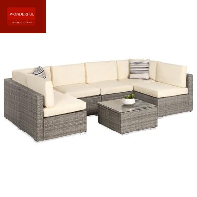 China NO Folded 7 Pieces Outdoor Rattan Sofa Set Luxury Wicker L Sectional Modern Design for sale