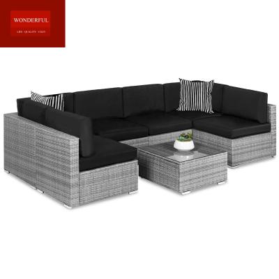 China NO Folded 7 Pieces Outdoor Rattan Sofa Set Luxury Wicker L Sectional Modern Design for sale