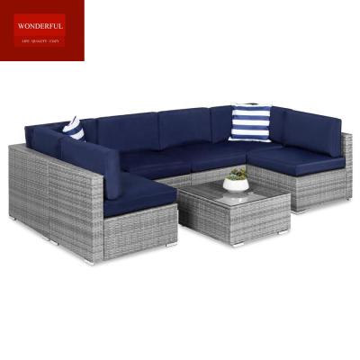 China NO Folded 7 Pieces Outdoor Rattan Sofa Set Luxury Wicker L Sectional Modern Design for sale