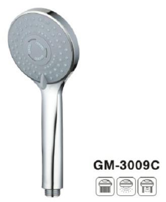 China Round Water Saving Bathroom Shower Head Three Function Smoothy Rotation Thumb Tab for sale