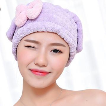 China lovely bowknot quick dry shower cap super absorbent sexy bath hair-drying caps for sale