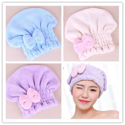 China Bowknot Shower Bathing Cap Absorbent Hair Drying Bath Cap for sale