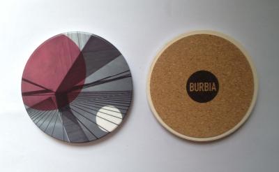China Round Ceramic Coaster with Cork Backing UV Printed Logo 10cm Diameter for sale
