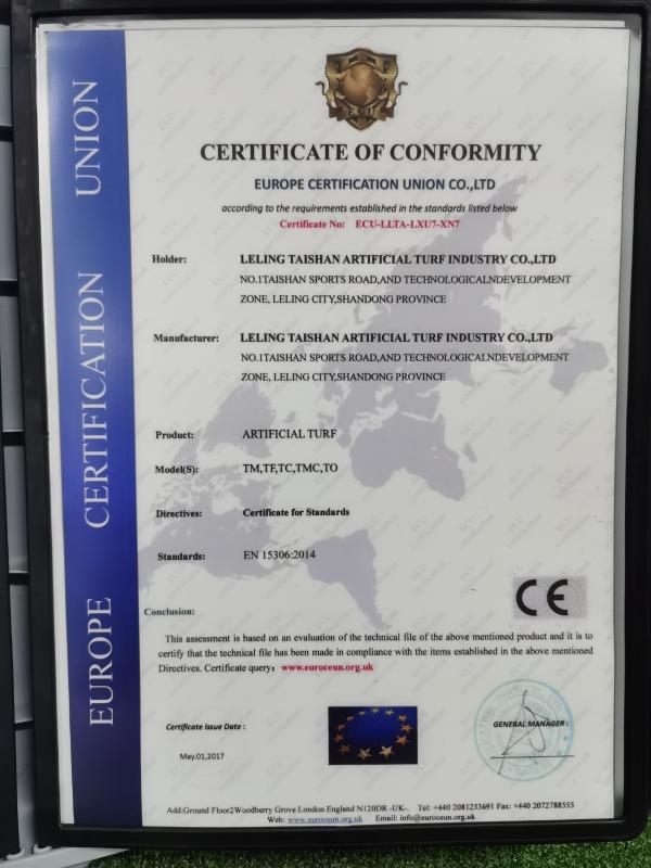 certificate of conformity - Leling Taishan Artificial Turf Industry Co.,Ltd.