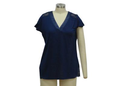 Cina Maglietta della manica di short del collo a V dei blu navy, più la spalla elegante del pizzo delle magliette delle donne di dimensione in vendita