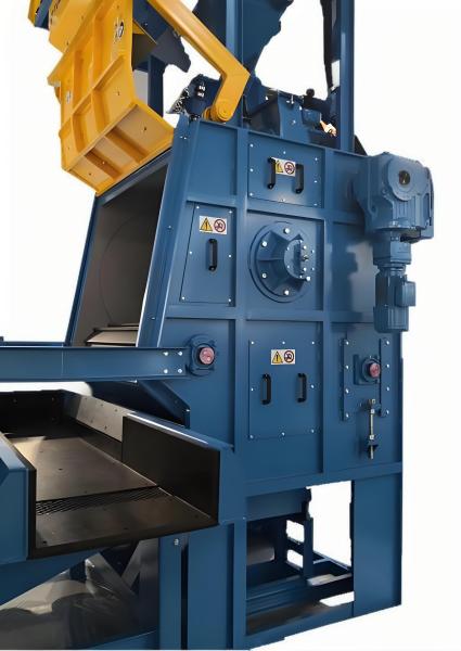 Quality Steel Belt Apron Tumble Drum Shot Blasting Machine With Auto Loader For Medium Metal Parts for sale