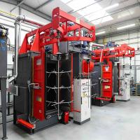 China Fully Automatic Monorail Shot Blasting Machine PLC Control HMI 500kg Capacity for sale