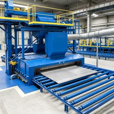 China Roller Conveyor Shot Blasting Machine suitable for removing rust paint and scale from metal sheets steel profiles and structural beams for sale