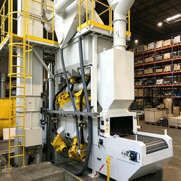 Quality Wire Mesh Shot Blasting Machine built with manganese steel and powered by motors for thorough wire mesh surface preparation for sale