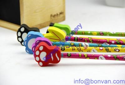 China pencil with eraser head,cartoon gift pencil eraser,pencil head eraser for sale
