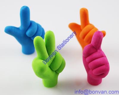 China hand finger eraser, v shape finger eraser,3D finger eraser for kids toy for sale