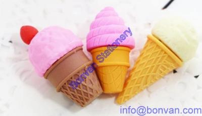 China ice cream rubber eraser,3D icecream eraser, kids food eraser for sale