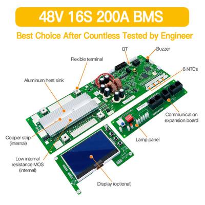 China 16S 48V Smart BMS For Solar System Storage 100A 200A LiFePO4 Battery Management System for sale