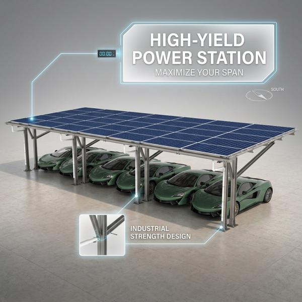 Quality Dual-Row Commercial ECO Gamma Frame Carport Back-to-Back Solar Parking Structure High Density 25% Steel Reduction for sale