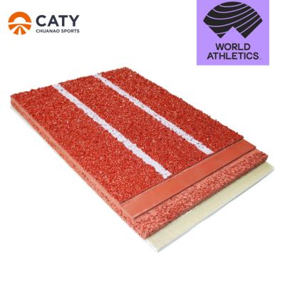 Cina Iaaf approvato standard Sky Blue Spray rivestito Sandwich pista di corsa in gomma atletica per campi sportivi in vendita