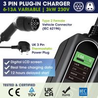 China Type 2 Portable EV Charger 6A - 16A Variable 3.6kW Schuko 2 Pin Plug for sale
