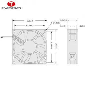 中国 92x92x25mm DC冷却扇 22-156 CFM 空気流とAWG26リードワイヤ 販売のため