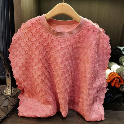 China Women's Summer Casual Top Elegant Short-Sleeved Pullover T-Shirt Personalized Design Versatile Loose Fit Solid Large for sale