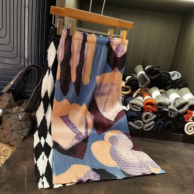 China High-End Spring Summer A-Line Skirt New Style Pleated Colorful Printed Elegant Versatile Slimming Look Elastic Waist Chiffon for sale