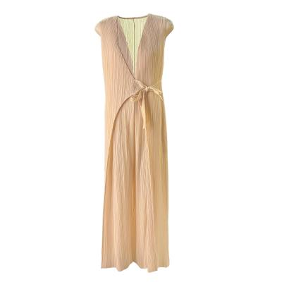 China Elegant High-End Summer Jumpsuit with Wide-leg Pants New Simple Casual Top & Flat Front Style Solid Color for sale