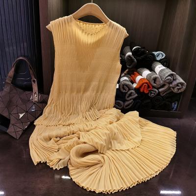 China Women's Chic Summer Dress Super Elegant Pleated Design Casual Midi Length Chiffon Wide Swing Long Skirt Leopard High-End for sale