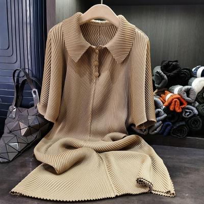 China Mid-Length Satin Skirt Elegant Casual Dragon Scale Pleated Lapel Pure Color Spring Summer New Dress Solid for sale