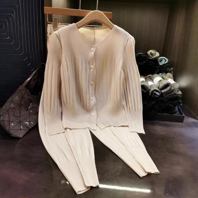 China High-End Fashion Casual Two-Piece Set Solid Color Round-Neck Short Cardigan Long-Sleeve Skinny Pants or Harem Pants for Women for sale