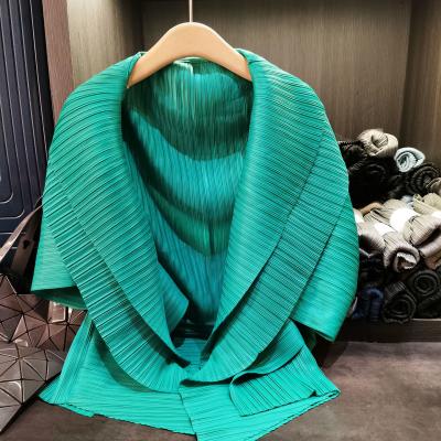 China High-End Summer Jacket with Niche Design Pleated Top New Style Large Lapel Loose Casual Solid Color Irregular Dye Processed for sale