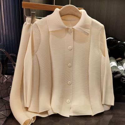 China High-End Women's Two-Piece Set Elegant Age-Reducing Pure Color Single-Breasted Pleated Skirt Lapel Casual Suit Knee Solid for sale