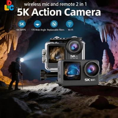 China DLC Dual Screen 5K 170 Wide Angle Action Camera 50MP Waterproof Camcorder WiFi Remote External Microphone Supported Outdoor for sale