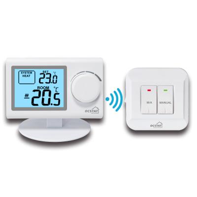 China Riseem Large LCD Screen White Color Wireless Digital Room Thermostat With NTC Sensor for sale