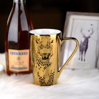 China 480CC Leopard Decal Gold Coffee Mug Electroplating for sale