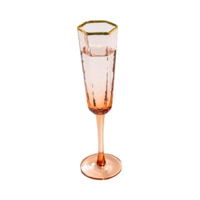 Cina Nozze Champagne Glasses di Rim Pink Water Goblets Handmade dell'oro in vendita