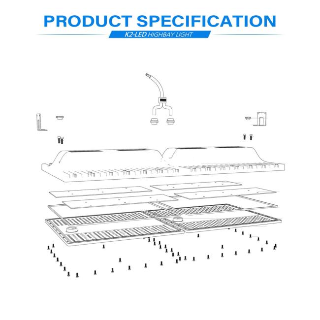 190LM/W LED Hanging Linear High Bay Light - Front View