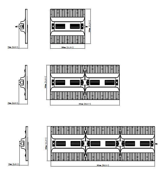 300W high bay light fixture dimensions diagram