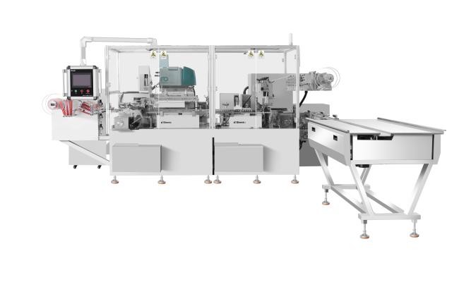 Chocolate bar packaging machine in operation