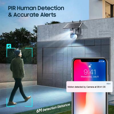 中国 WiFi IP Network 3MP Red Blue Alarm Light Solar Powered Low Power Camera 販売のため