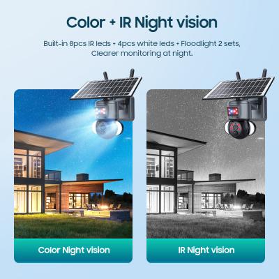 中国 WiFi IP Network 3MP Red Blue Alarm Light Solar Powered Low Power Camera 販売のため