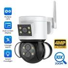 China 360 Panoramic 4MP Wireless Surveillance Linkage Alarm Camera Tracking 10X WiFi Dual Screen Display Multiple Lens Camera Te koop