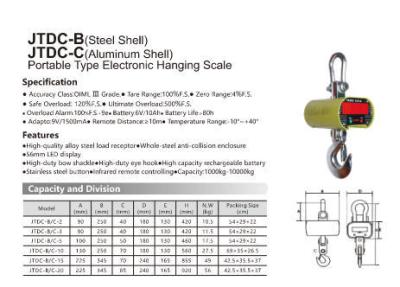 China JTDC-B(Steel Shell) JTDC-C(Aluminum Shell) Portable Type Electronic Hanging Scale for sale