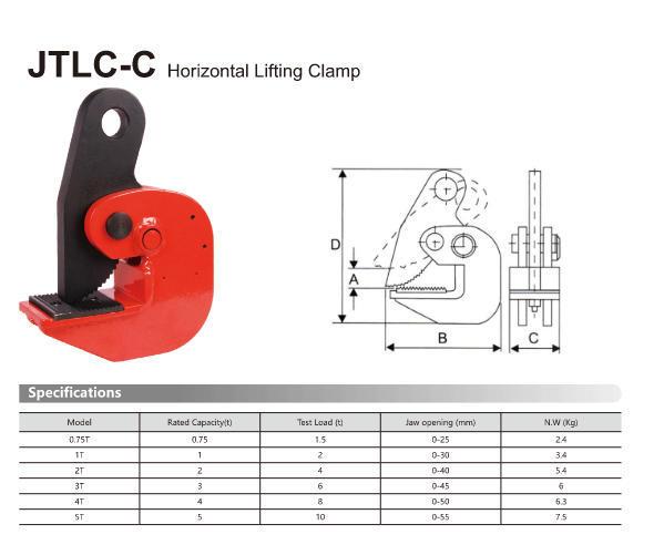 Quality JTLC-C Horizontal Lifting Clamp for Non-Bending Steel Plates with 37RC Hardness for sale